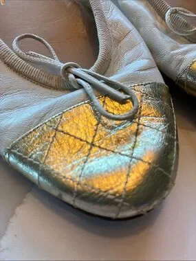 CHANEL | Shoes | Chanel White Leather Ballet Flats With Gold Cap Toe ...